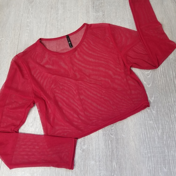 body rage | Tops | Red Sheer Long Sleeve Top | Poshmark